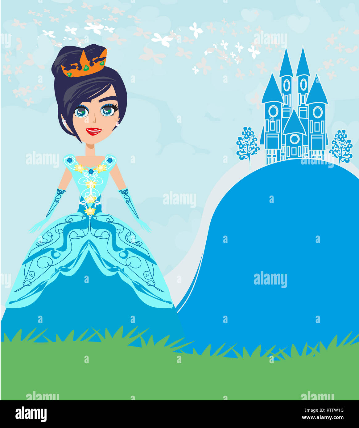 Beautiful young queen in front of her castle Stock Photo - Alamy