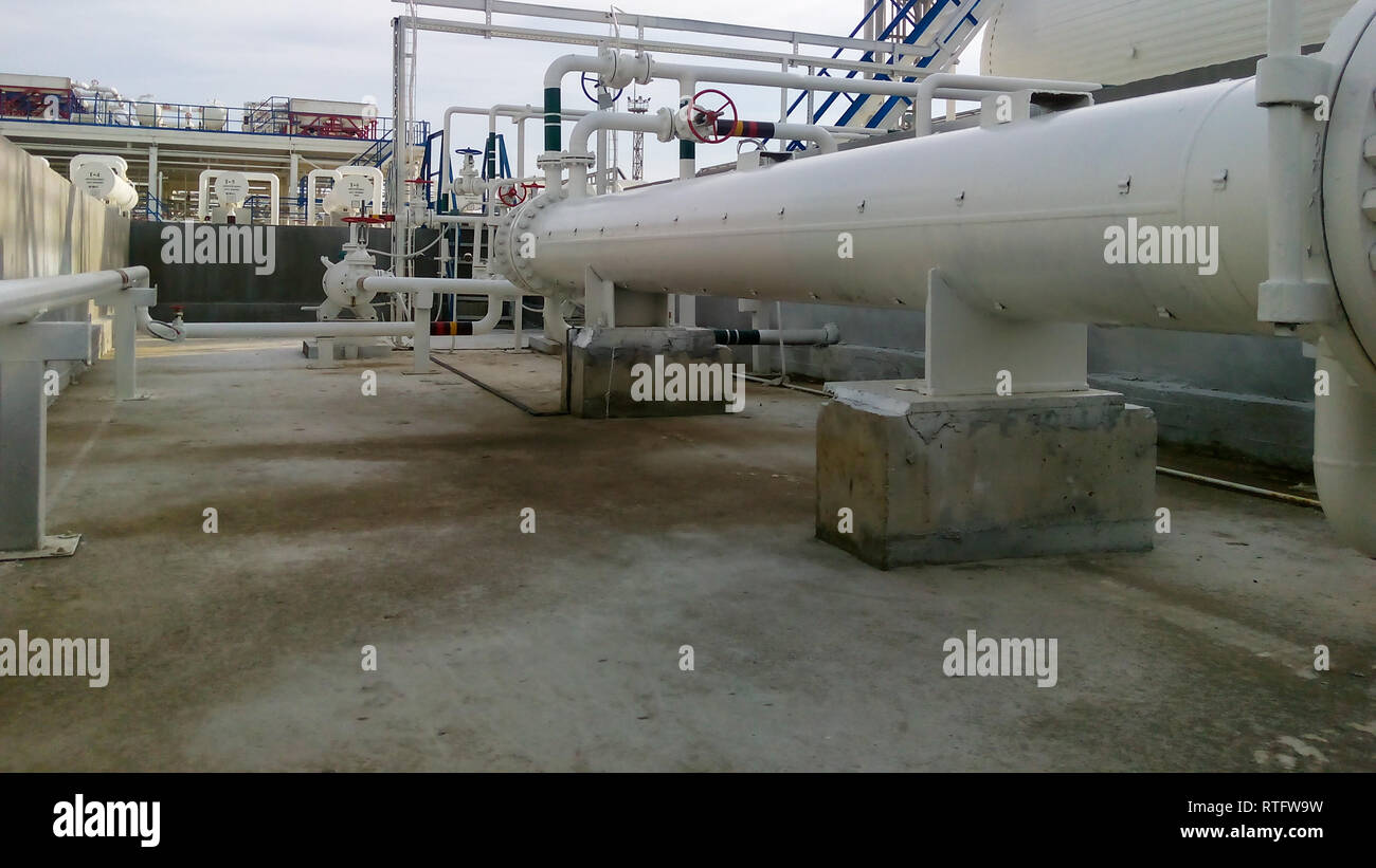 Heat exchanger in a refinery. The equipment for oil refining Stock ...