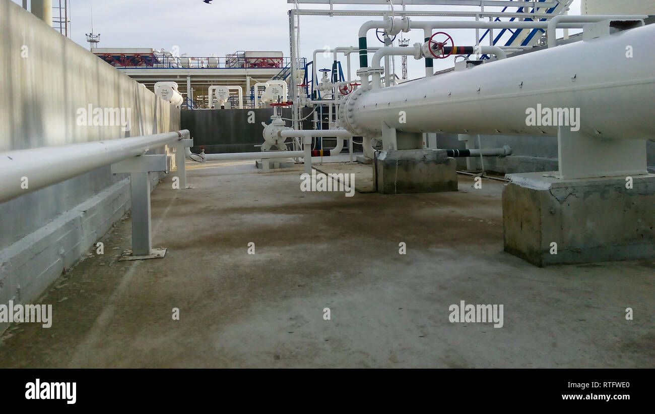 Heat exchanger in a refinery. The equipment for oil refining Stock ...