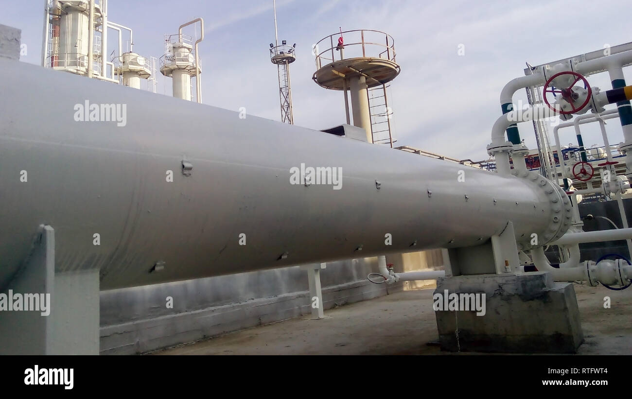 Heat exchanger in a refinery. The equipment for oil refining Stock ...