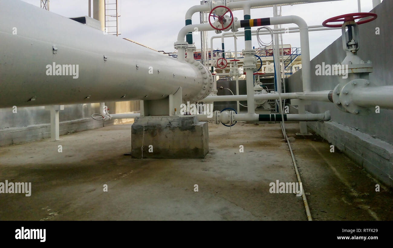 Heat exchanger in a refinery. The equipment for oil refining Stock ...