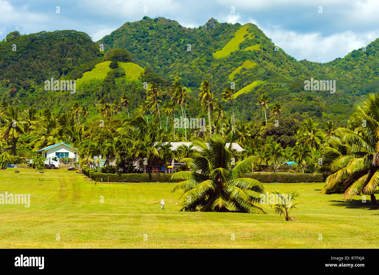 View of the mountain landscape, Rarotonga, Aitutaki, Cook Islands. Copy ...