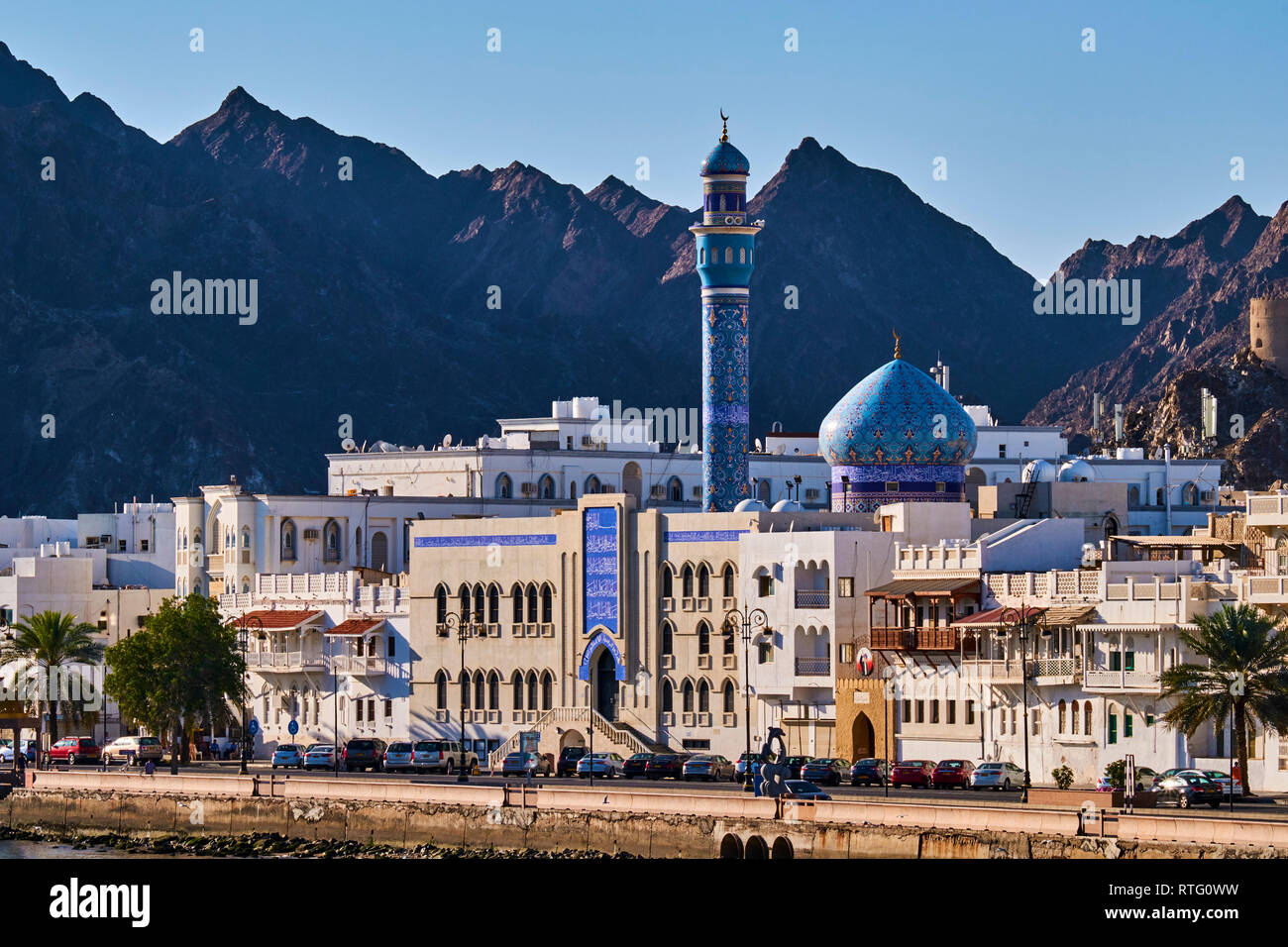 Sultanate of Oman, Muscat, the corniche of Muttrah, the old town of ...