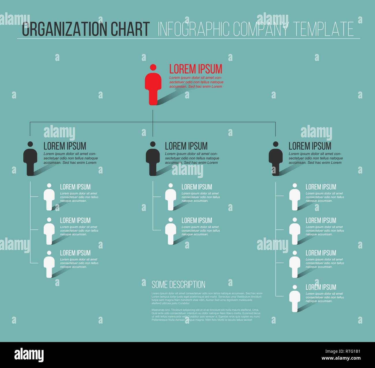 Minimalist company organization hierarchy 3d chart template - teal ...