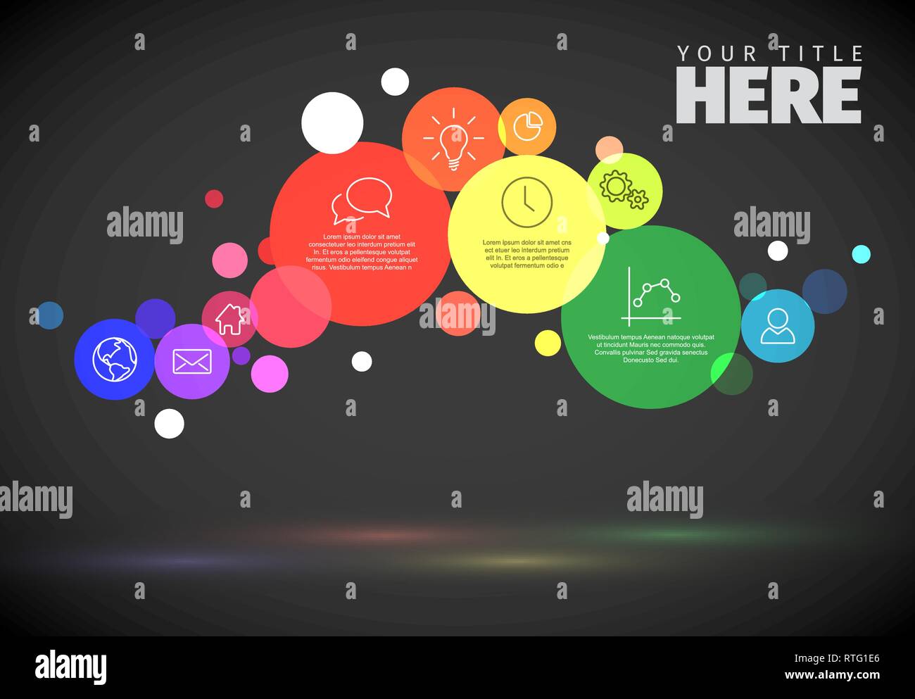 Vector rainbow diagram with various descriptive circles - infographic ...