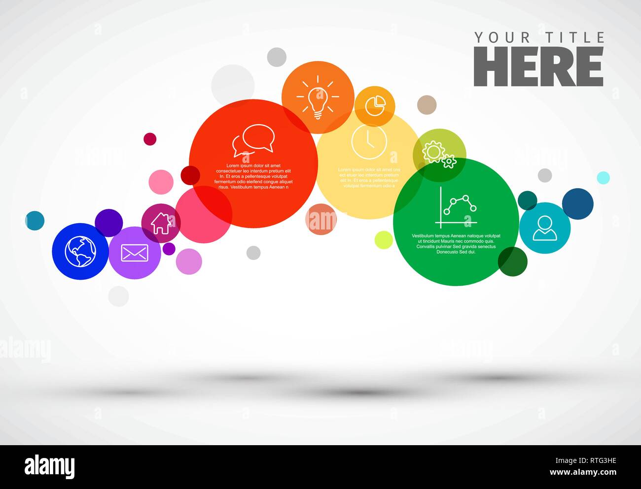 Vector rainbow diagram with various descriptive circles - infographic ...