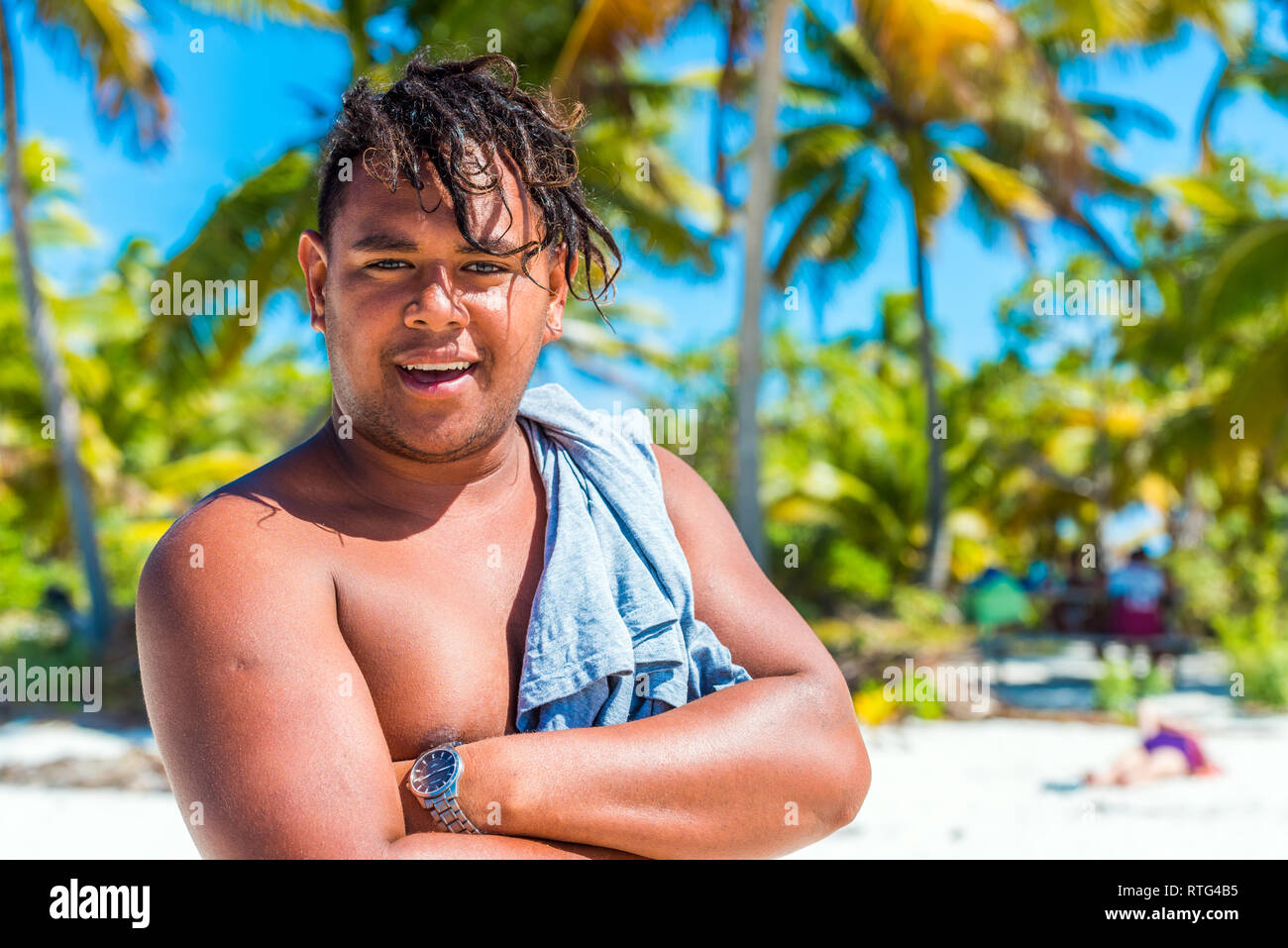 ARUTANGA, AITUTAKI ISLAND, COOK ISLAND - SEPTEMBER 30, 2018: Portrait ...