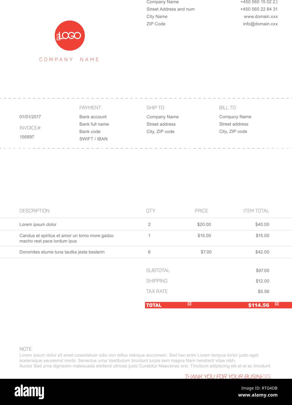 Minimalist invoice template Cut Out Stock Images & Pictures - Alamy
