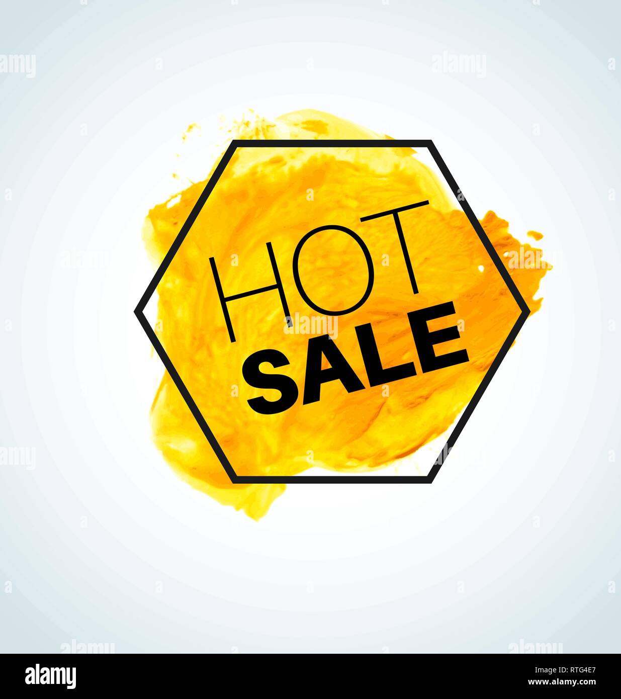 Hot Yellow Vector watercolor Sale Label with black hexagon Stock Vector ...