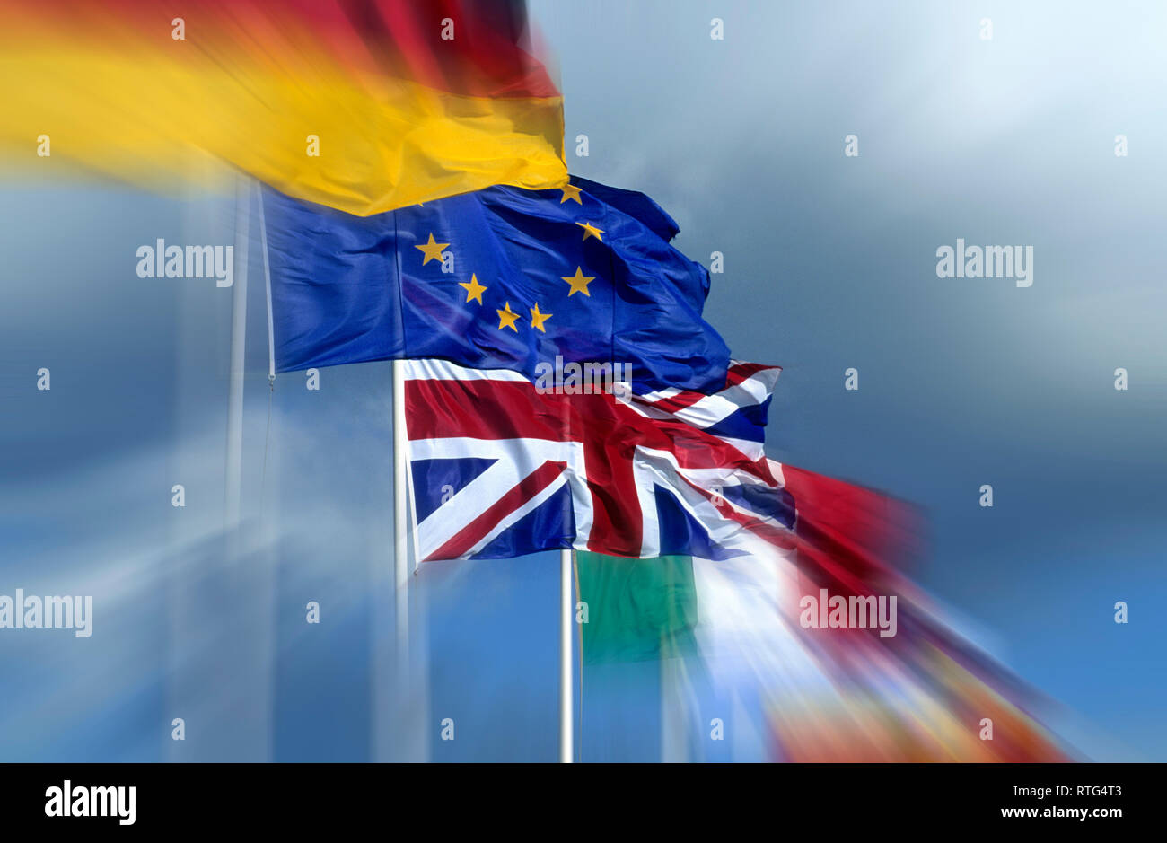 Flying european countries flags hi-res stock photography and images - Alamy