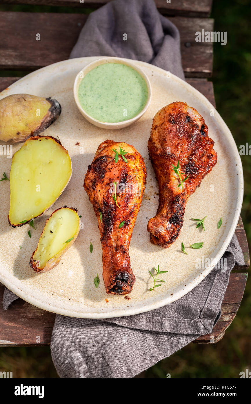 Top view of crispy grilled chicken leg Stock Photo - Alamy