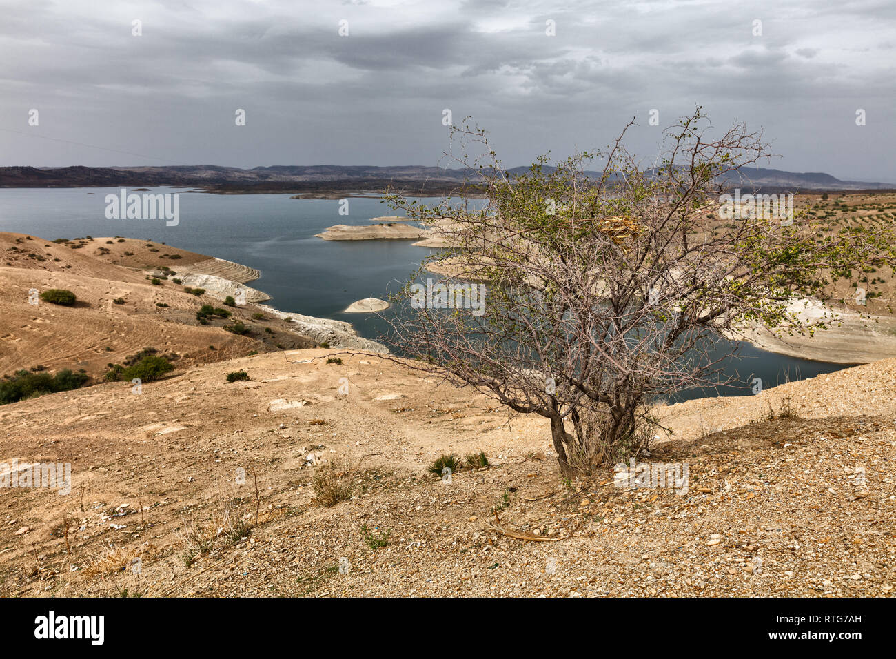 Water reservoir, hydroelectric power dam, near Fes, Morocco Stock Photo ...