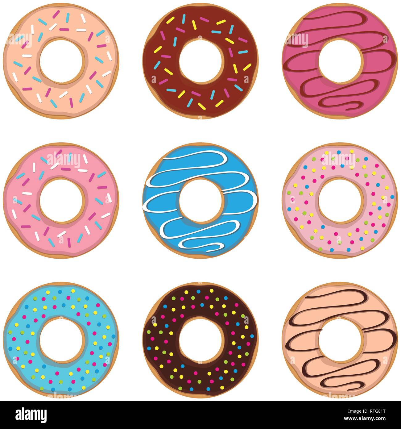 colorful set of donuts with different sprinkles vector illustration ...