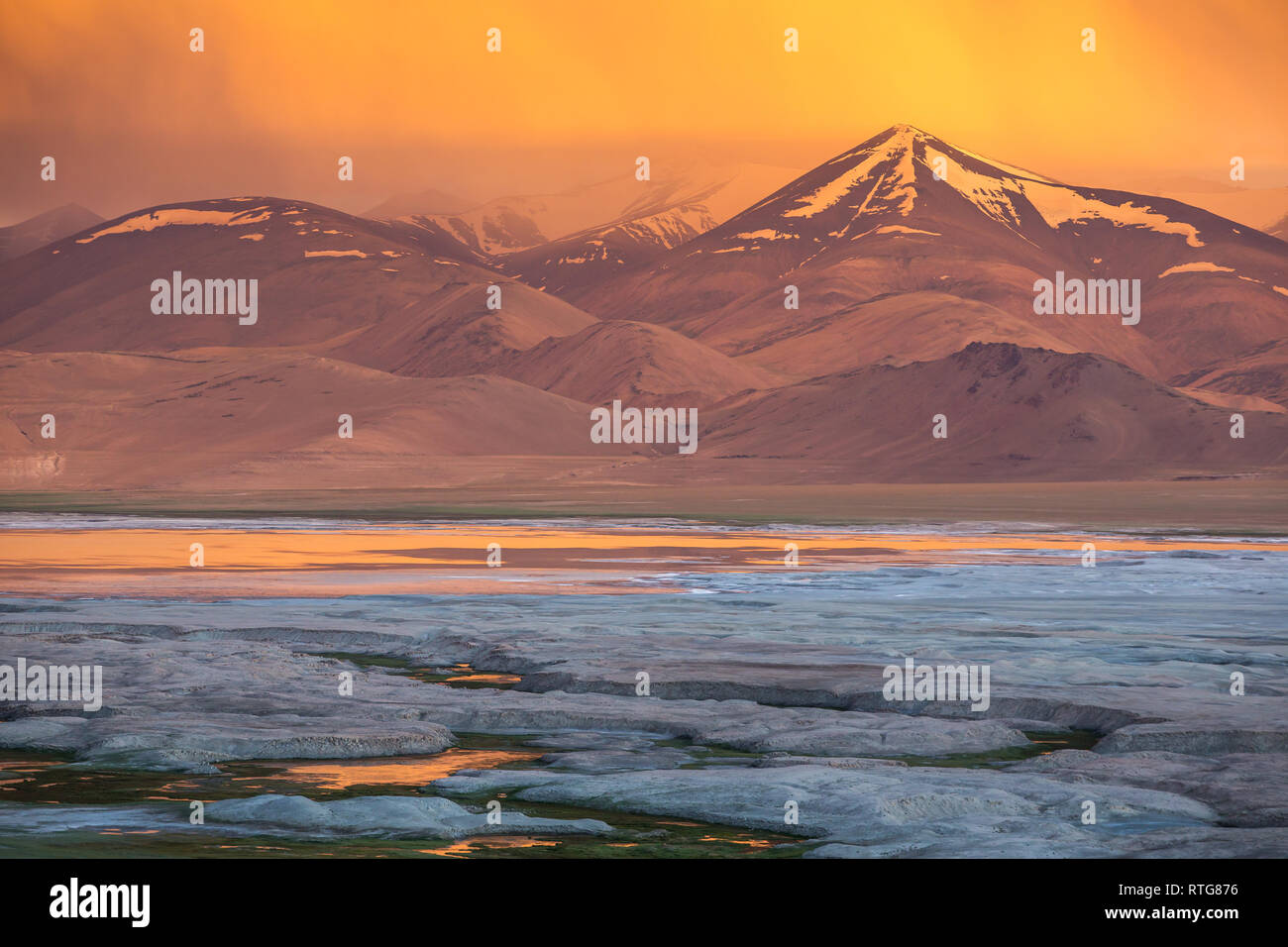 Beautiful landscape of Tso Kar lake and rainy sunset sky in Ladakh ...