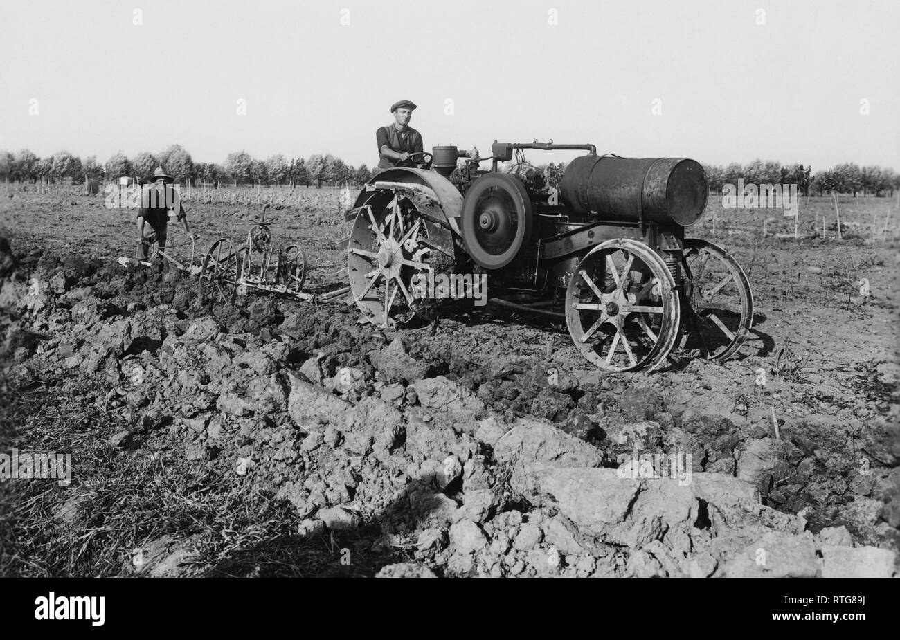 italy, veneto, peasants plow a field near rovigo, 1920-30 Stock Photo ...