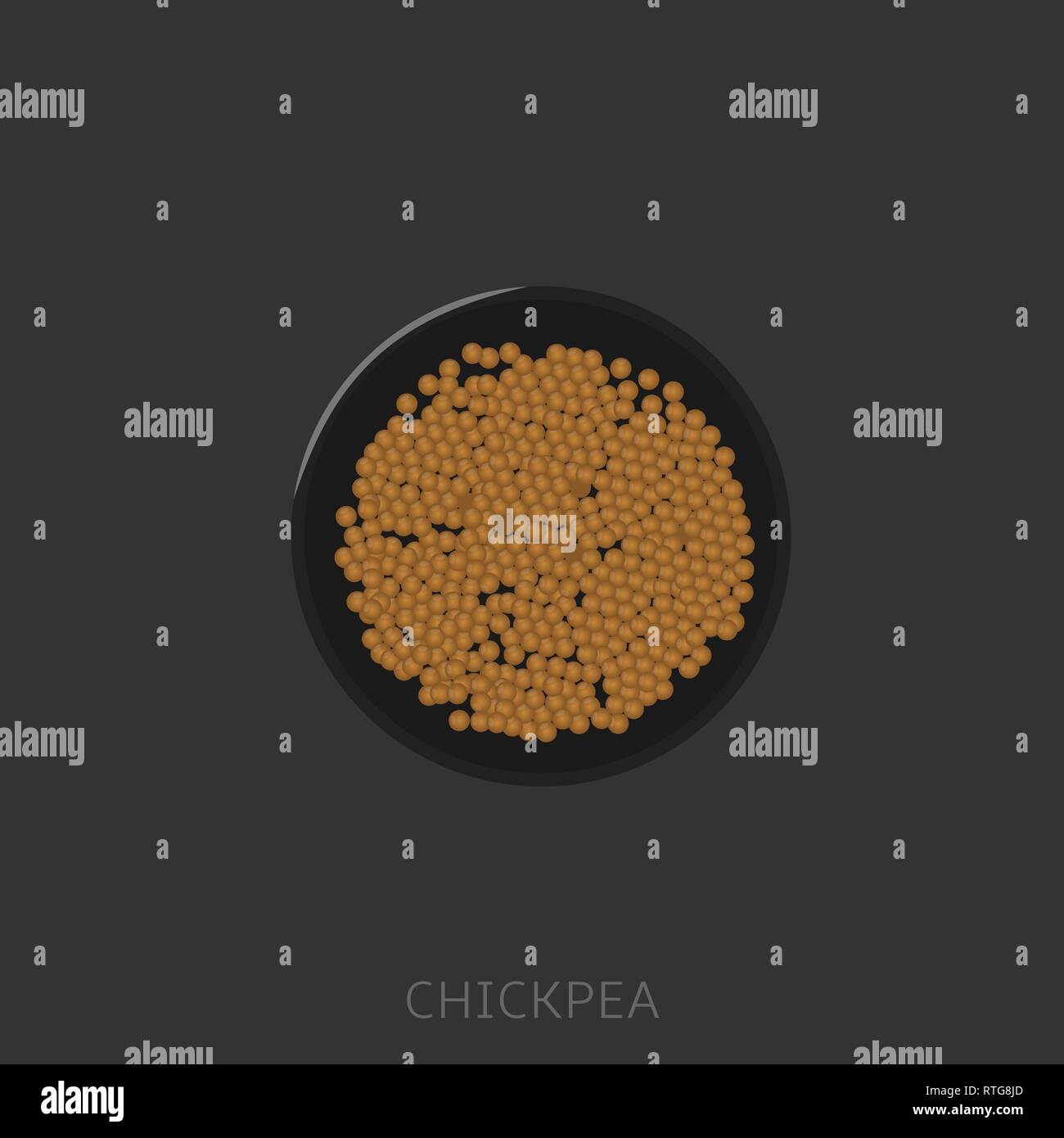 Chickpea. Chickpeas in a black bowl, Top view Vector illustration Stock ...