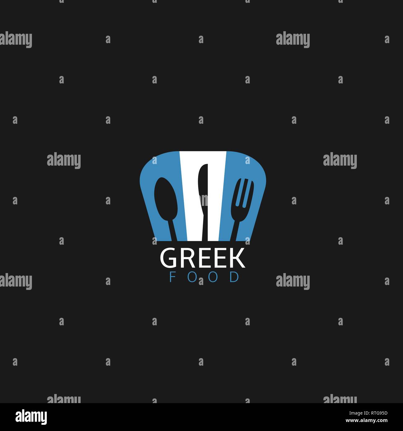 Greek food icon. Greek flag symbol Spoon fork and knife icons Stock ...