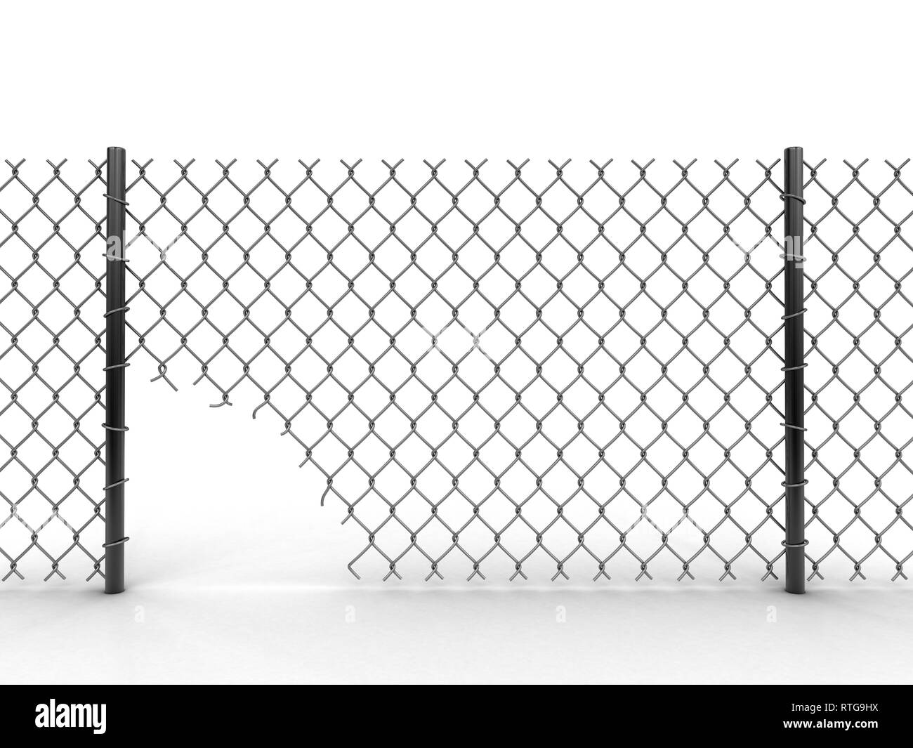 Chainlink fence with hole. Image with clipping path Stock Photo - Alamy