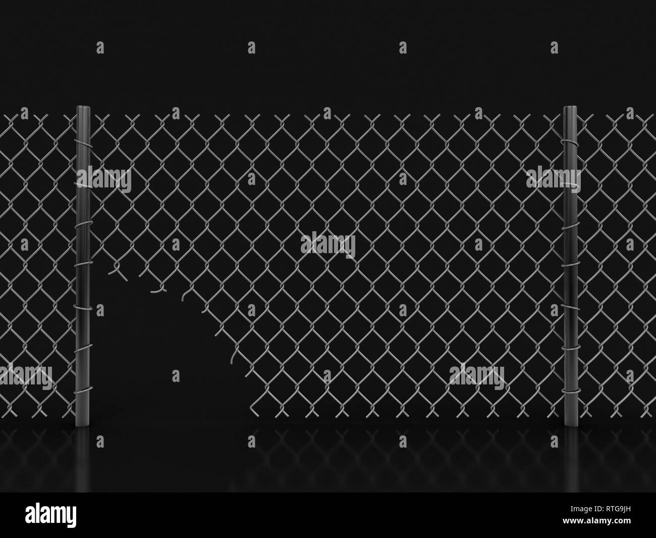 Chainlink fence with hole. Image with clipping path Stock Photo - Alamy