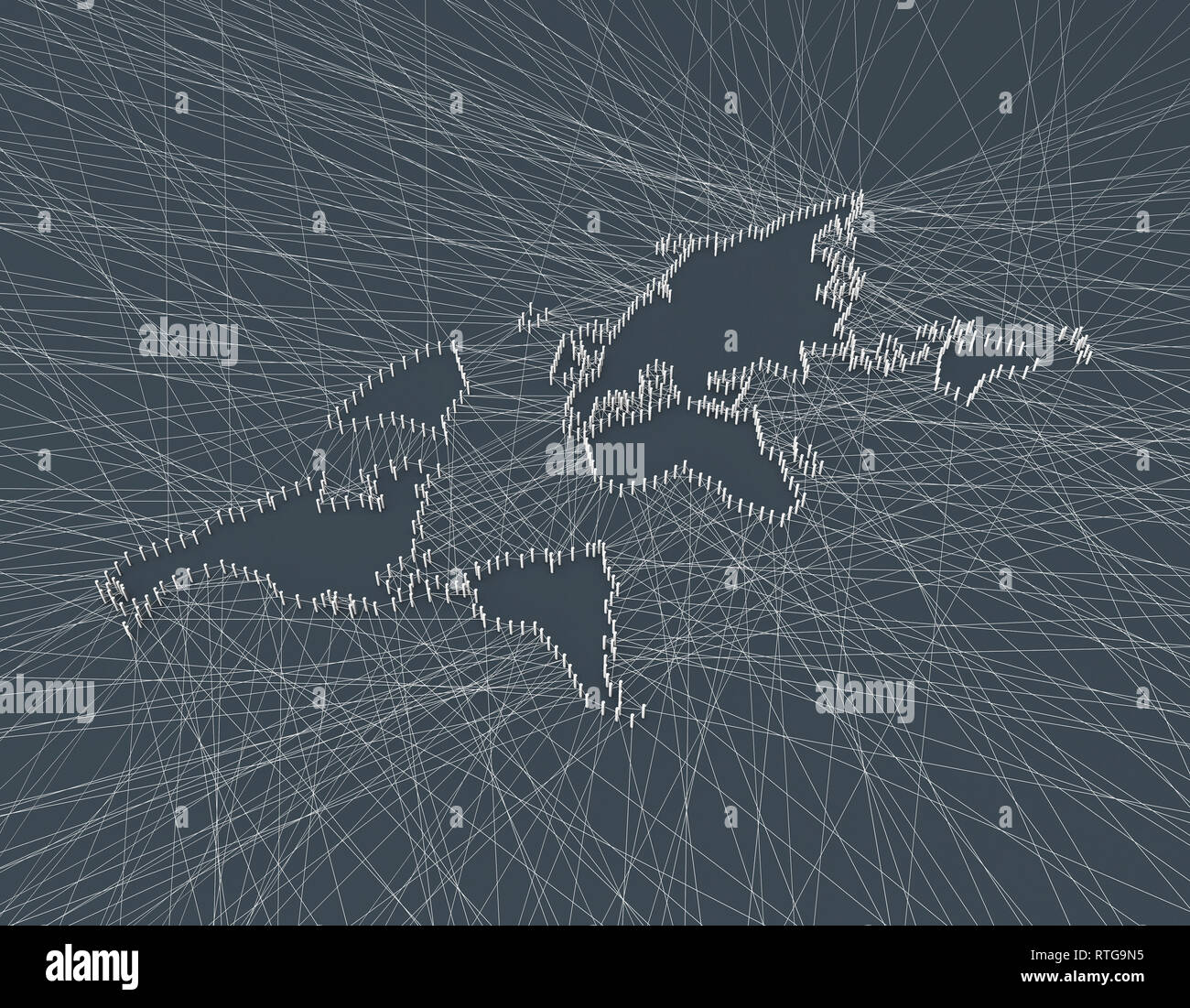 World map composed of crossed lines, technology network communication ...