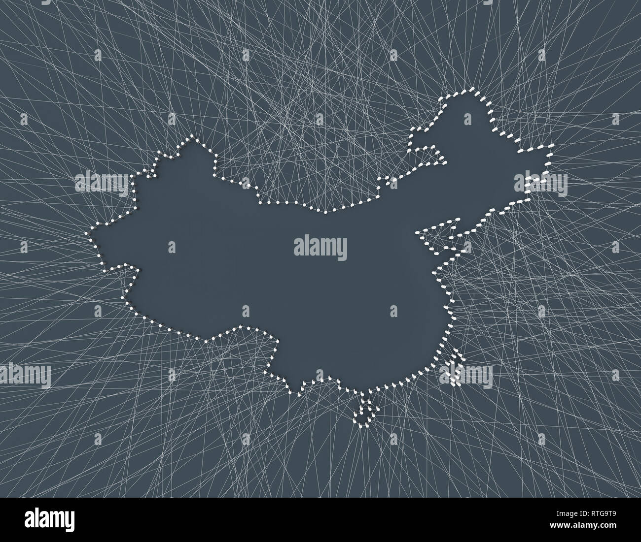 China map composed of crossed lines, technology network communication ...