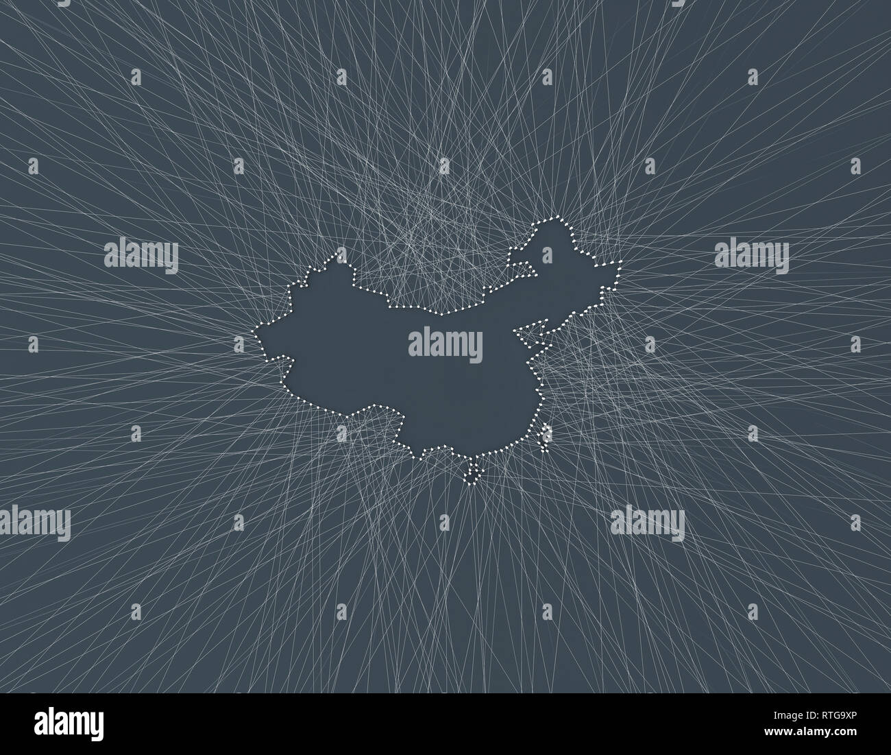 China map composed of crossed lines, technology network communication ...