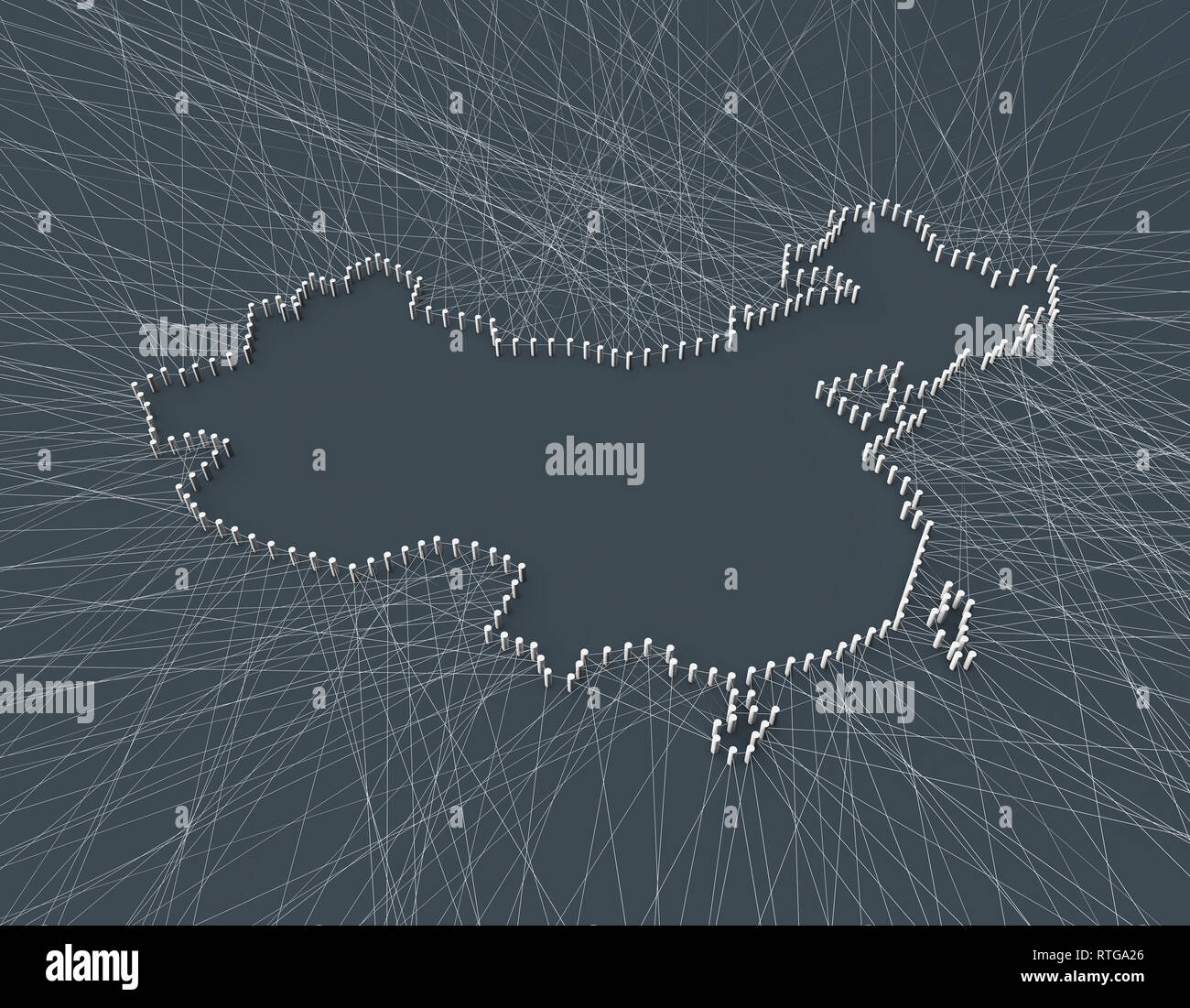 China map composed of crossed lines, technology network communication ...