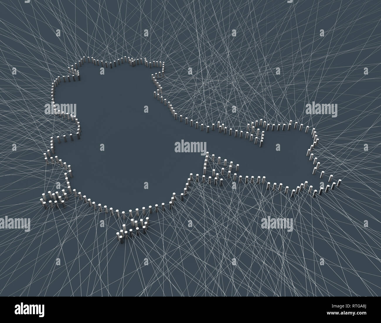 China map composed of crossed lines, technology network communication ...