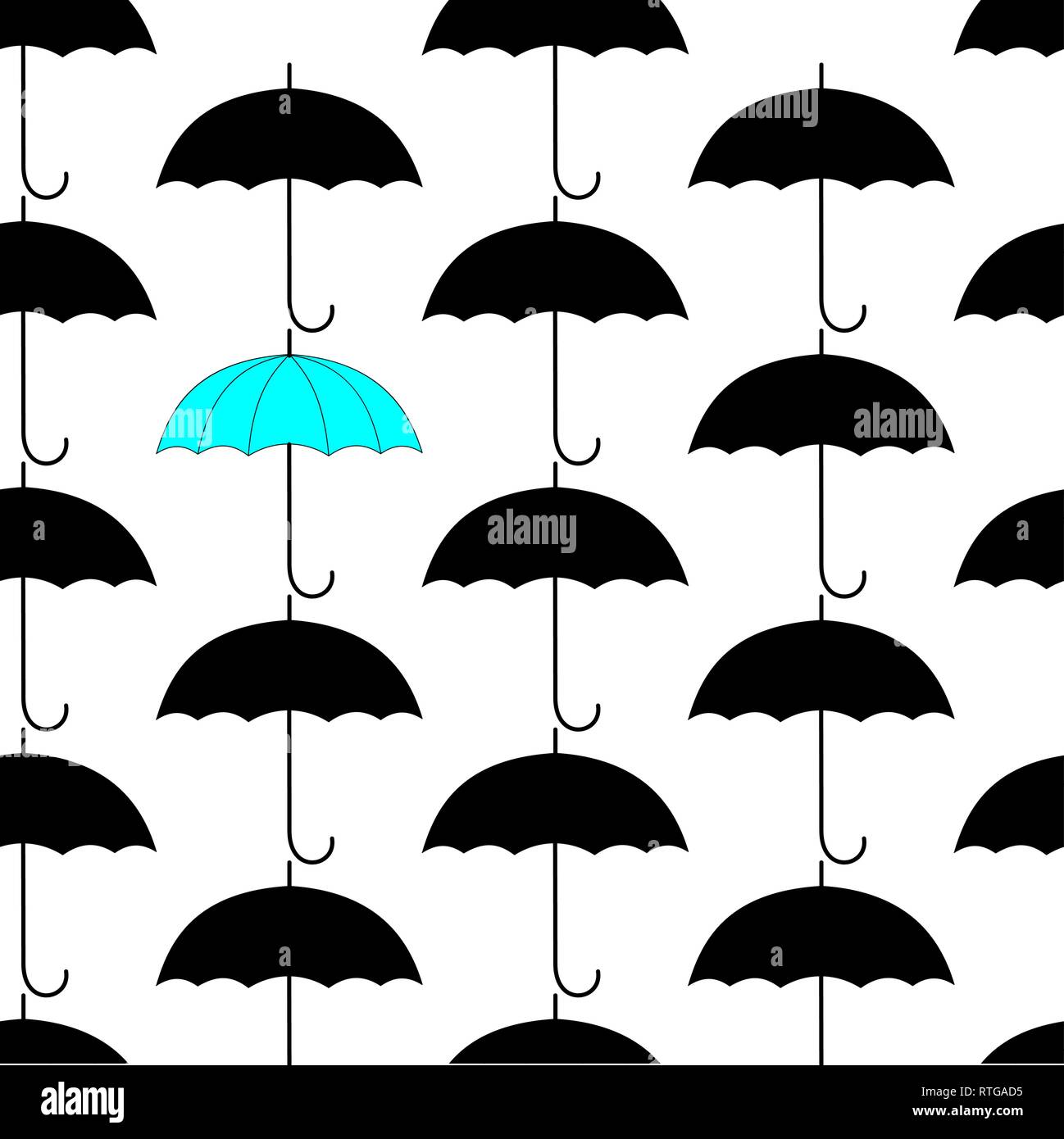 Background of one blue and many black umbrellas seamless pattern ...