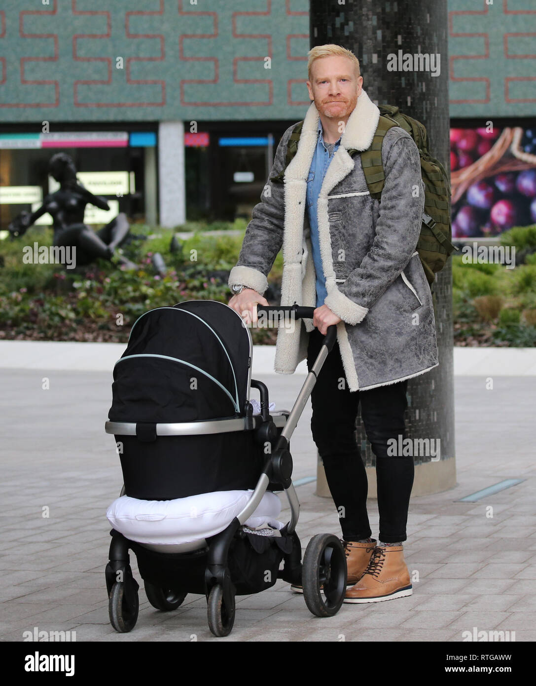 Iwan Thomas with his son outside ITV Studios Featuring: Iwan Thomas ...