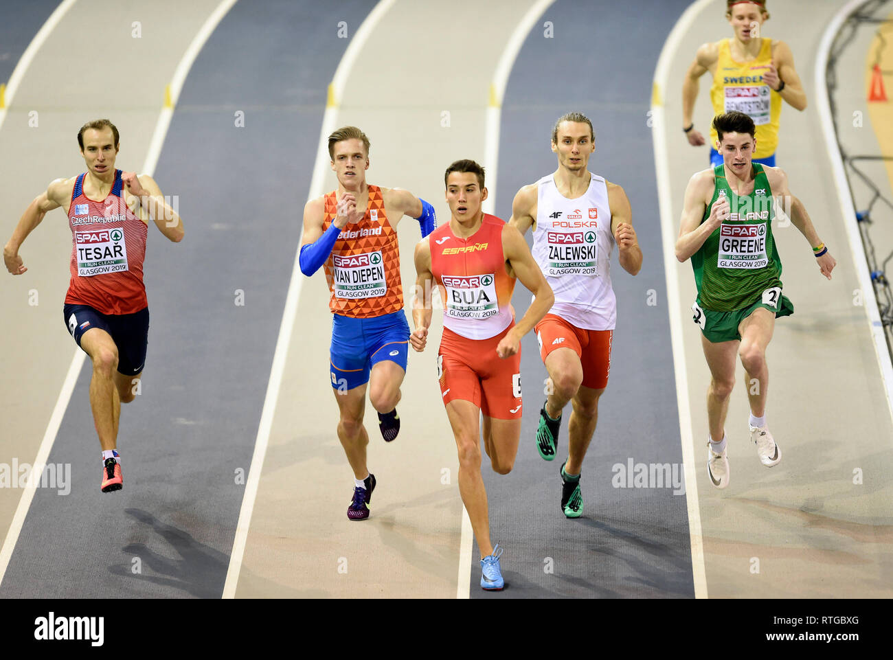 Spain's Lucas Bua leads the runners round with Czech Republic's Jan ...