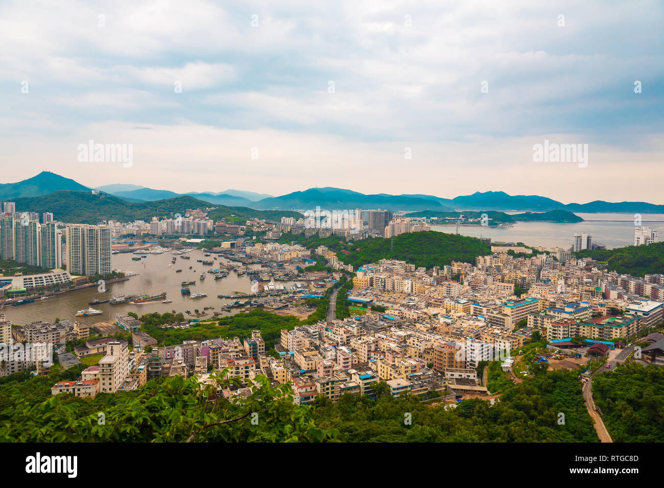 Beautiful Panoramic view of the resort city, China, Hainan. Town Sanya ...