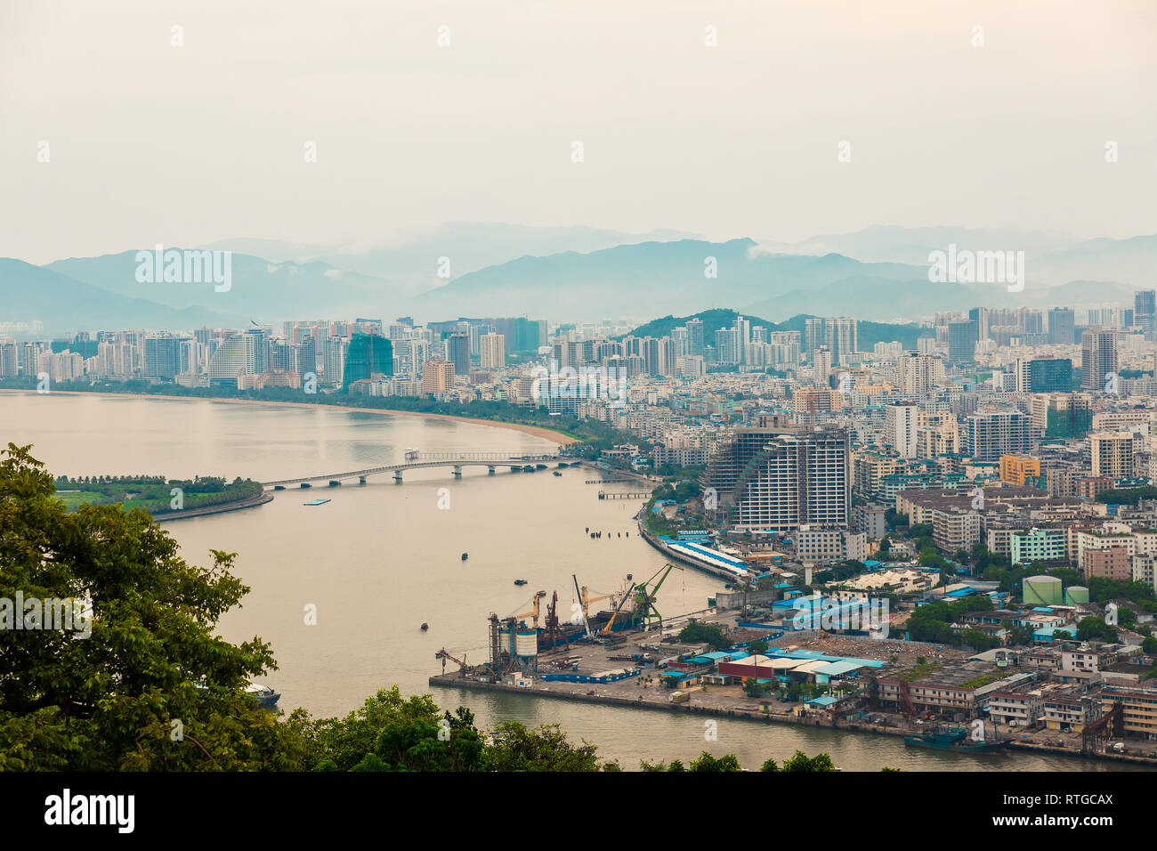 Beautiful Panoramic view of the resort city, China, Hainan. Town Sanya ...