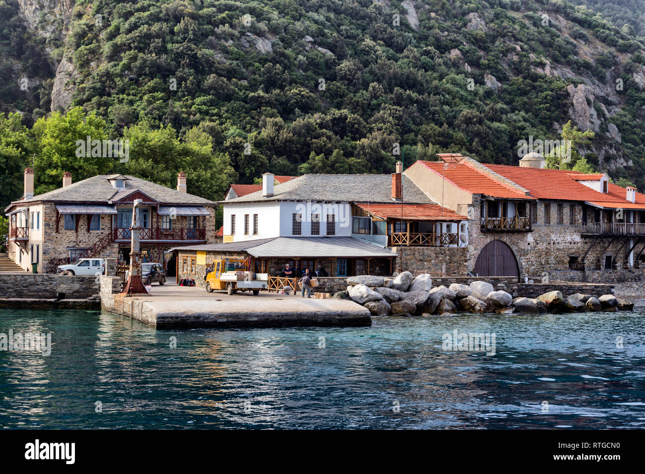 Pier, Dafni, Mount Athos, Athos peninsula, Greece Stock Photo - Alamy