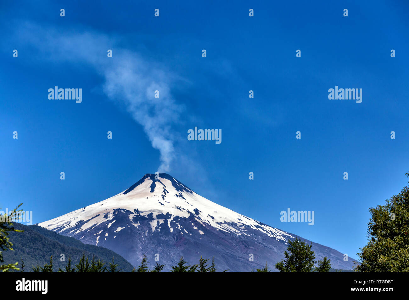 Villarica volcano, Calafquen lake, Los Rios region, Chile Stock Photo ...