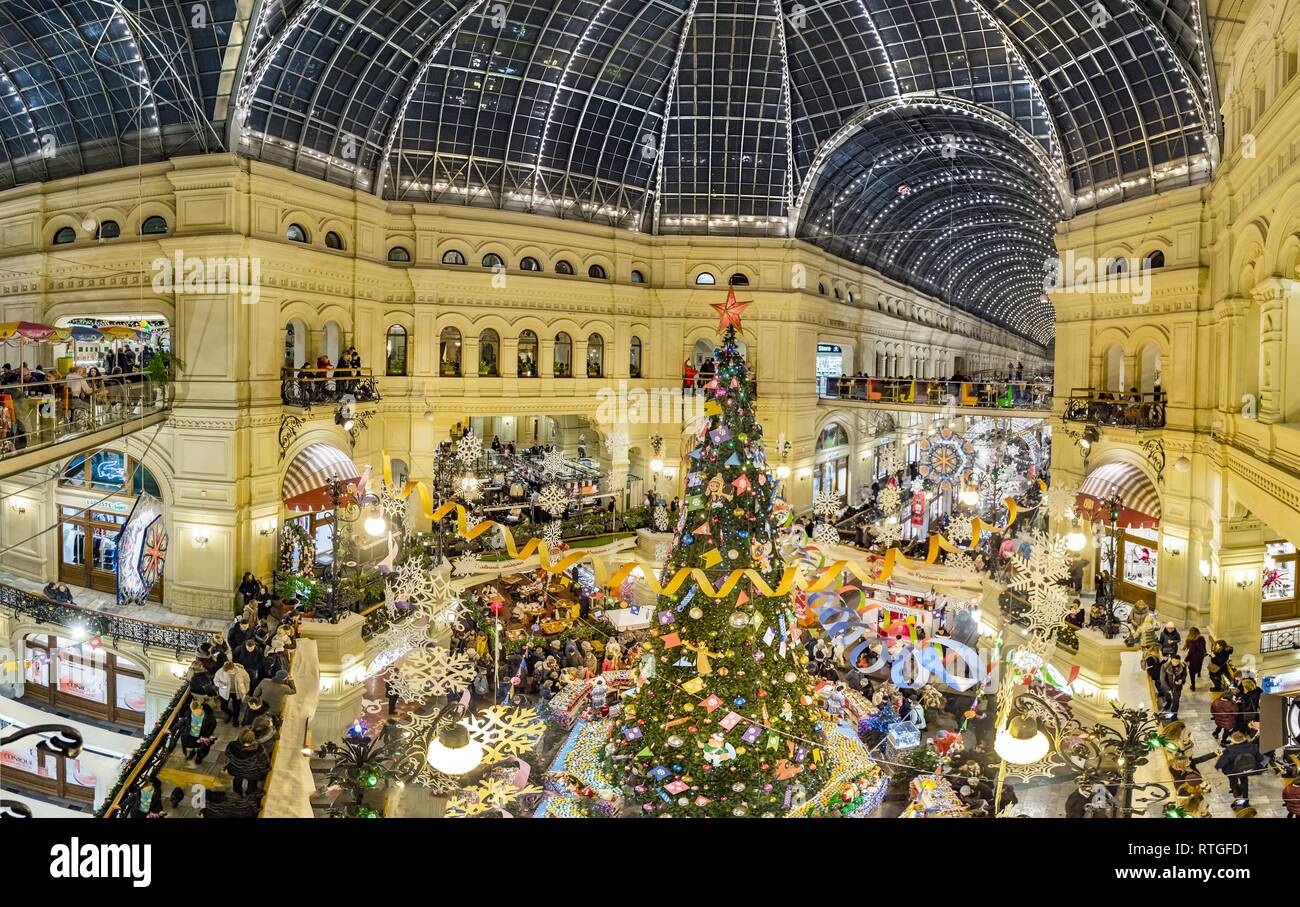 Russia, Moscow. A Christmas tree at the GUM department store Stock ...