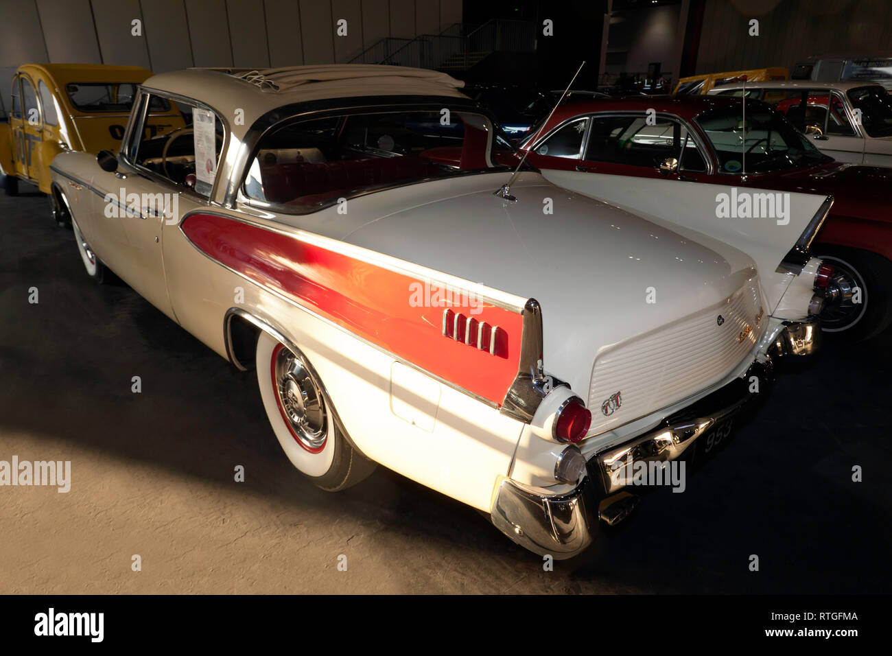 Three-quarter rear-view of a 1958 Studebaker Golden Hawk, on display in ...