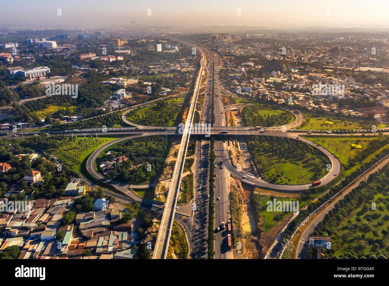 Top view aerial of " Tram 2 " overpass, intersection of 1A national ...