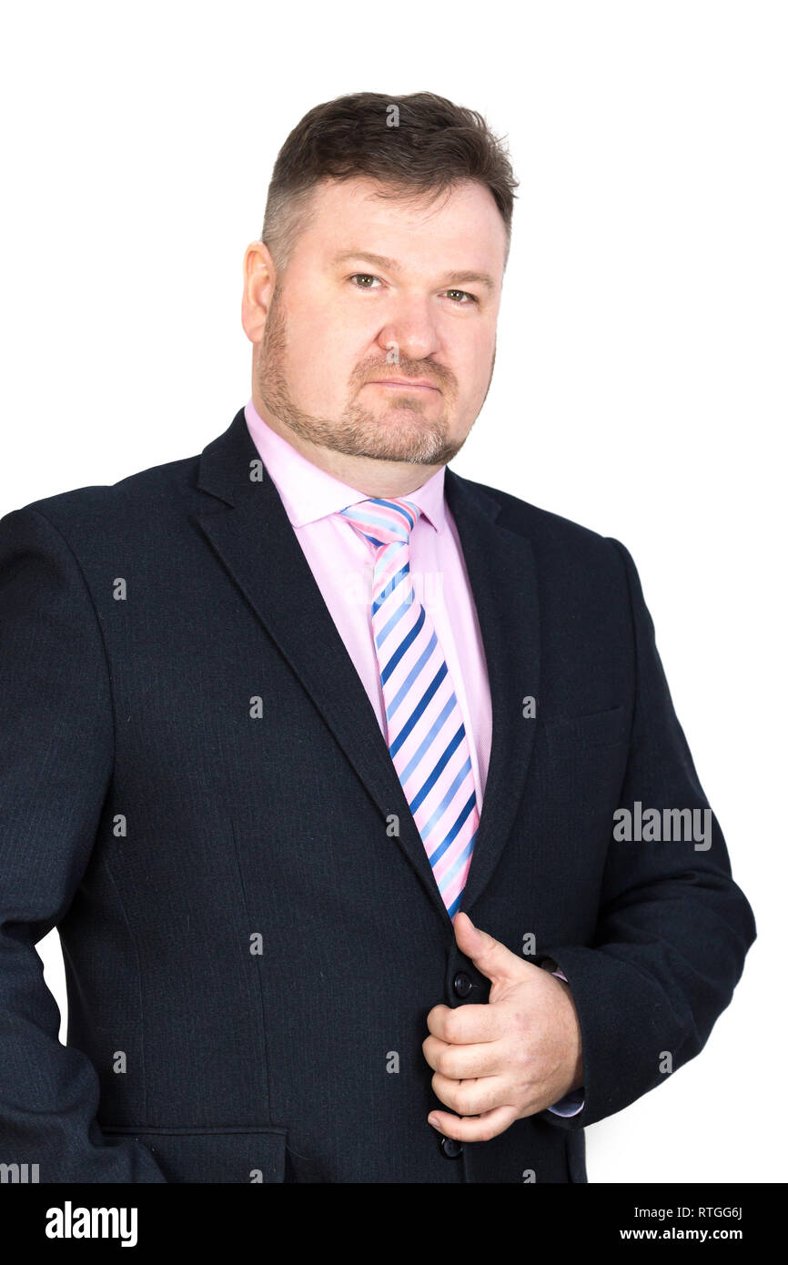 Adult man in a strict suit with a tie with a neat beard. Isolated ...