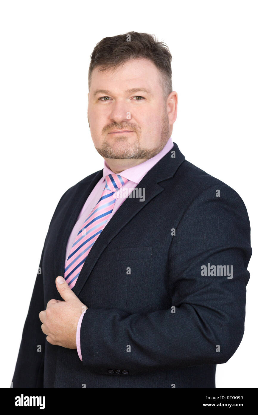 Adult man in a strict suit with a tie with a neat beard. Isolated ...