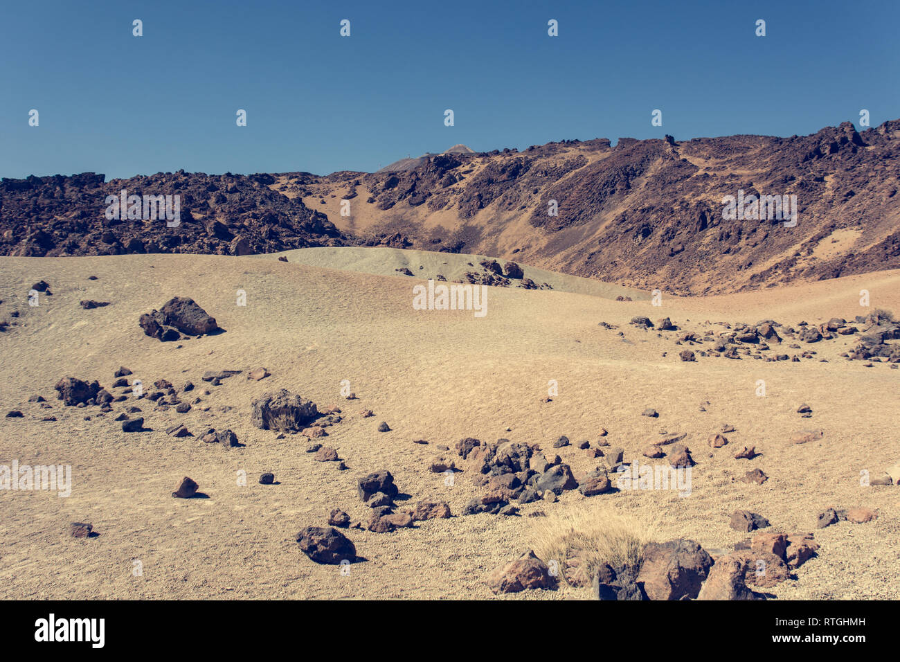 Spectacular volcanic landscape in desert environment with wicked lava ...