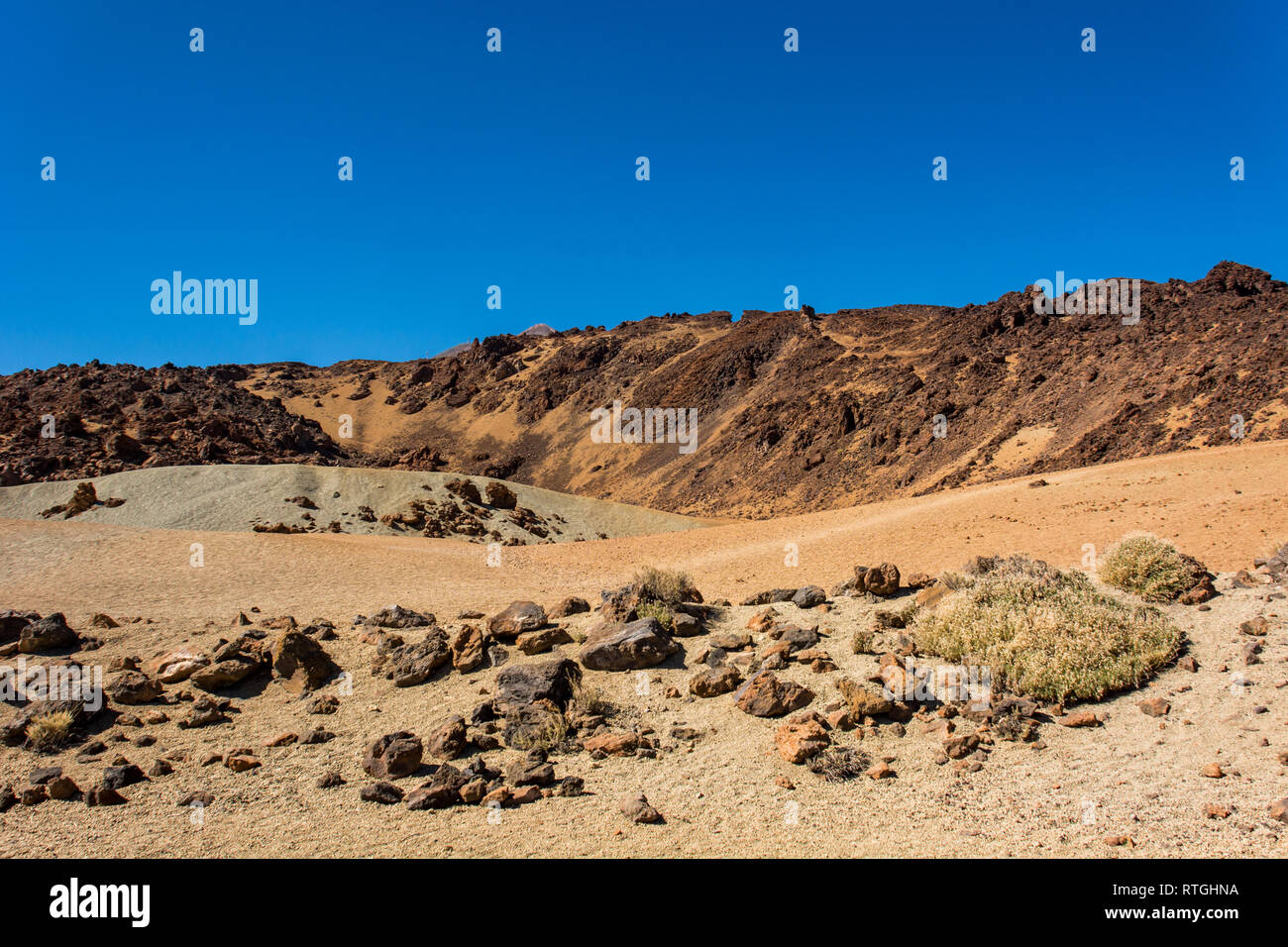 Spectacular volcanic landscape in desert environment with wicked lava ...