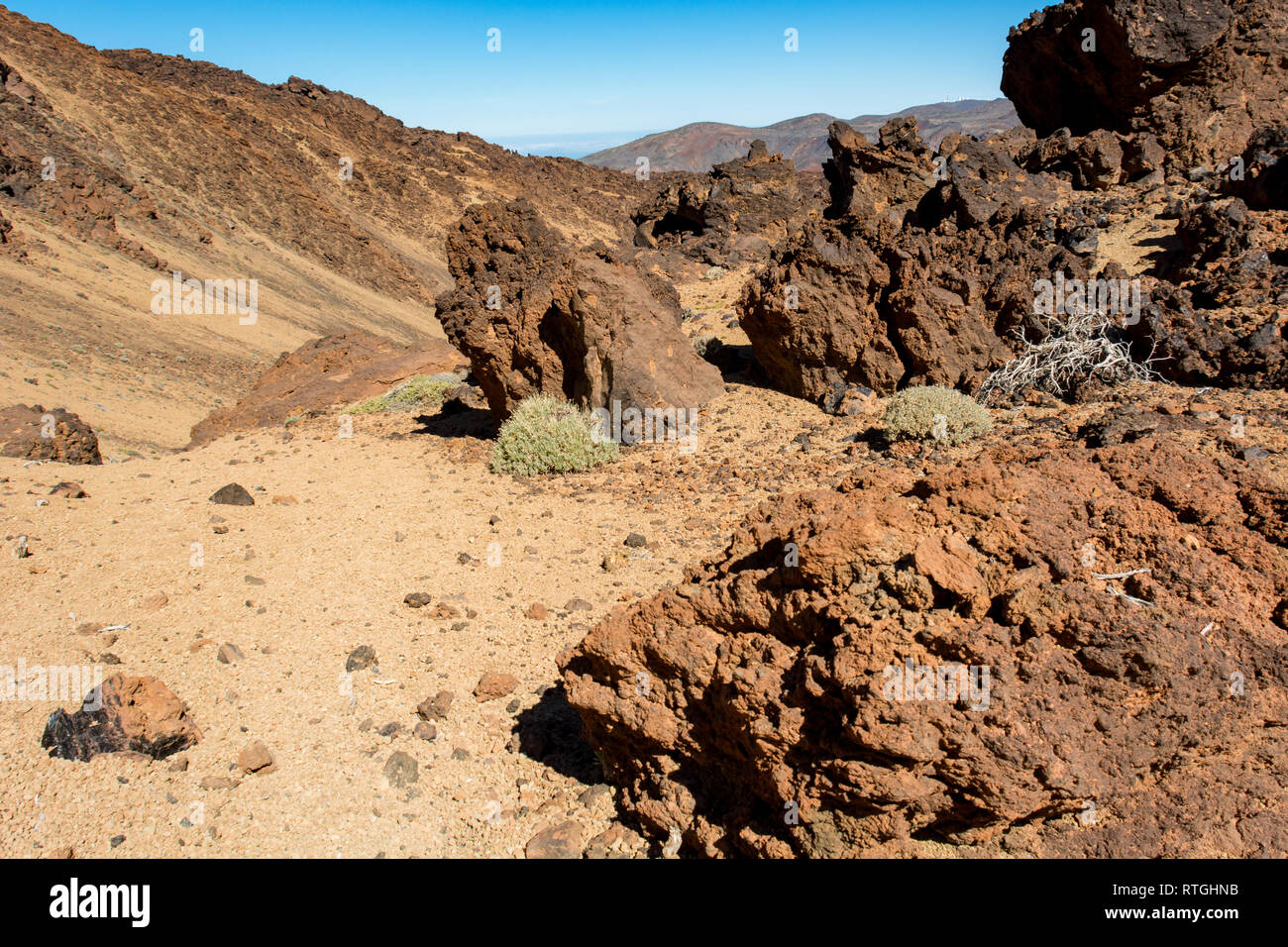 Spectacular volcanic landscape in desert environment with wicked lava ...