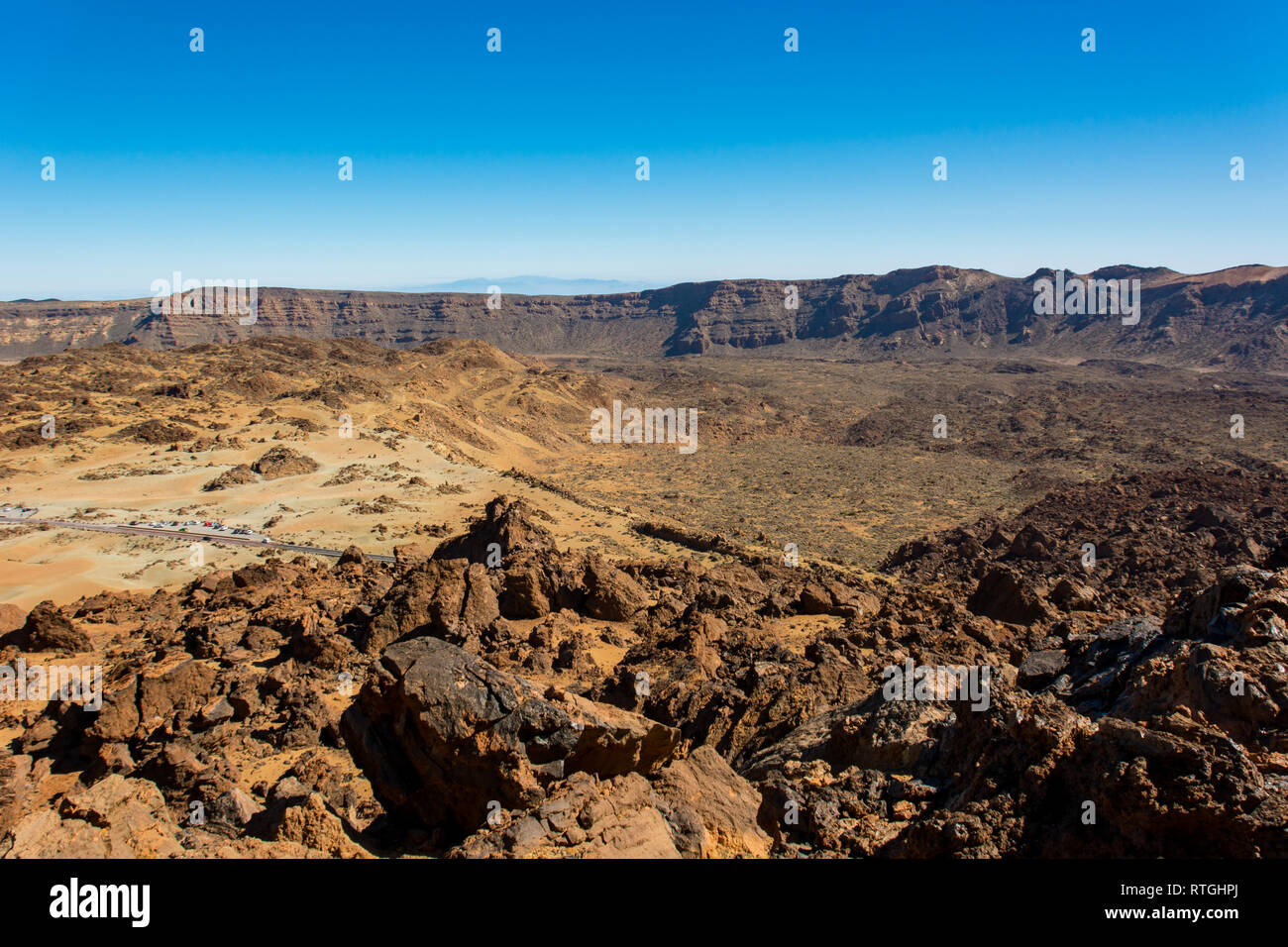 Spectacular volcanic landscape in desert environment with wicked lava ...