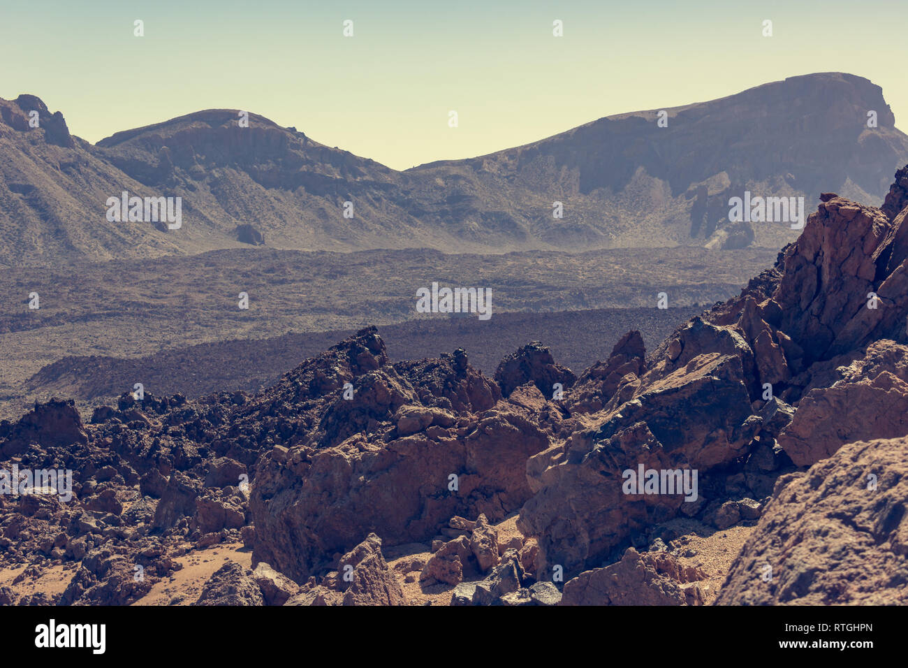 Spectacular volcanic landscape in desert environment with wicked lava ...