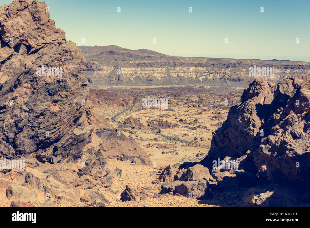 Spectacular volcanic landscape in desert environment with wicked lava ...