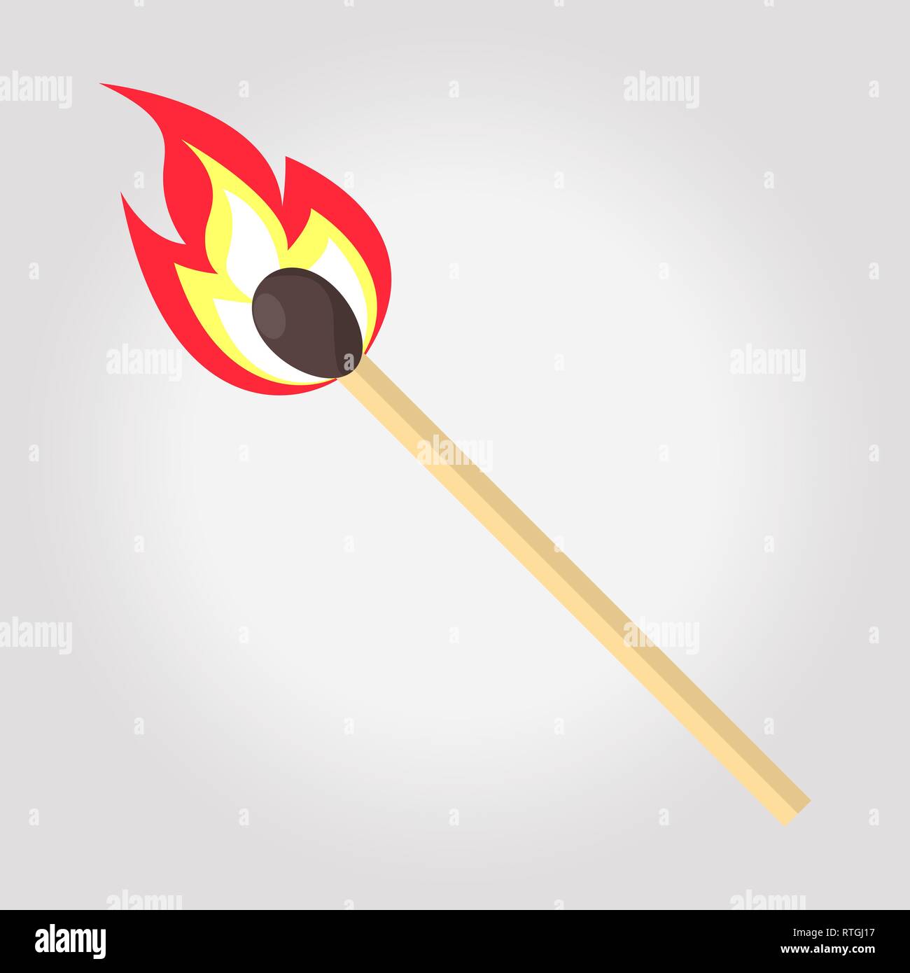 Burning match with fire,burnt matchstick. Flat design style. Vector ...