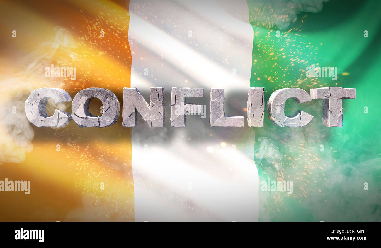 Conflict concept in Ivory Coast. Waved highly detailed fabric texture ...