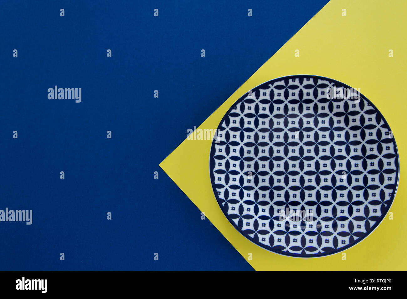 Abstract top view of modern blue plate on colorful background Stock ...