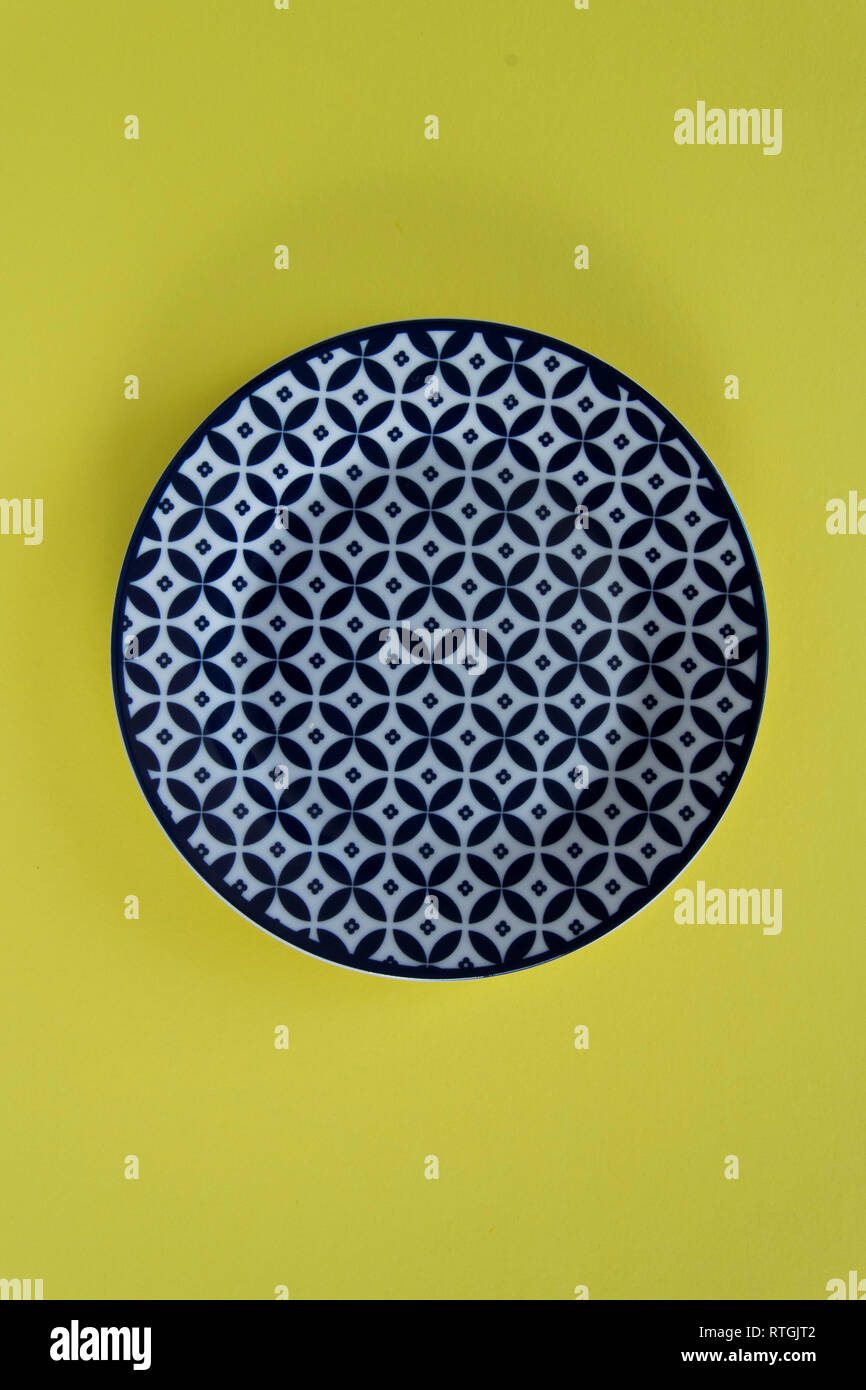 Abstract top view of modern blue plate on colorful background Stock ...